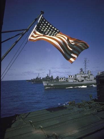 American Flag Flying Over Us Navy Ships At Sea Photographic Print