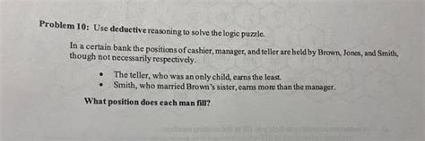 Solved Problem Use Deductive Reasoning To Solve The Chegg