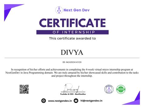 Divya On Linkedin Internship Javaprogramming Nextgendev