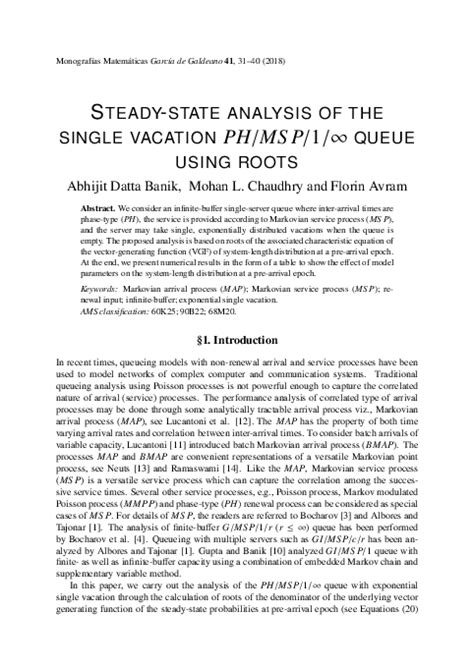 Pdf Steady State Analysis Of The Single Vacation Phms P1∞ Queue