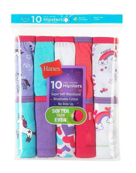 Hanes Girls Cotton Hipster Underwear Assorted 10 Pack 1 14