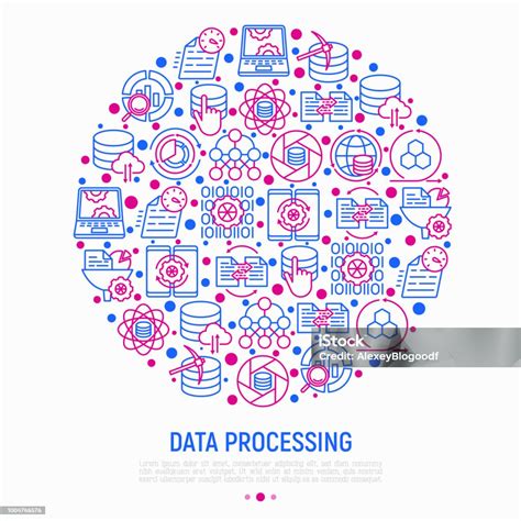 얇은 선 아이콘 원에 데이터 처리 개념 데이터 과학 필터링 깊은 학습 모바일 동기화 큰 데이터를 모델링 하는 Api 사용 추적