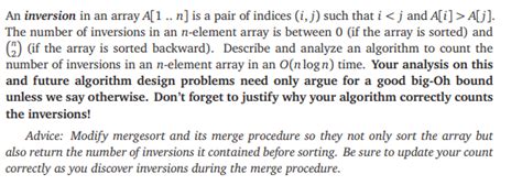 solved an inversion in an array a[1 n is a pair of
