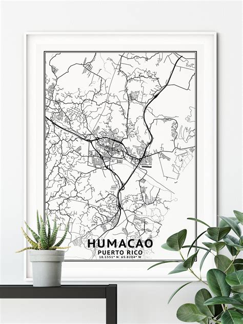 Humacao Puerto Rico Map Black And White Coordinates Map Of Humacao