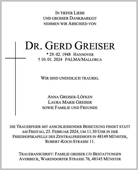 Traueranzeigen Von Dr Gerd Greiser Trauer Ms