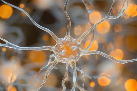 Intricate Neural Network Illustration Showcasing Neuron Structure And Glowing Connections Stock