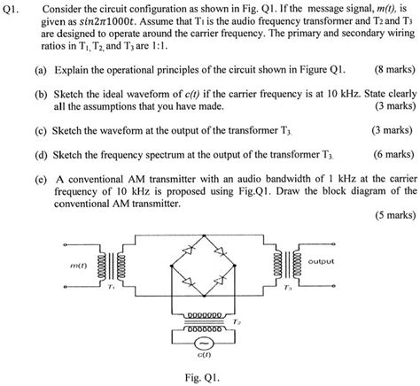 Q1 Consider The Circuit Configuration As Shown In Fig Q1 If The Message Signal M T Is