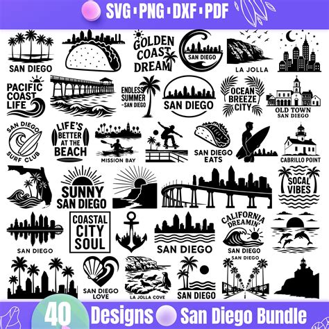San Diego Svg Bundle 40 California Coastal Clipart Designs Beach