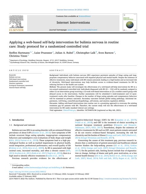 Pdf Applying A Web Based Self Help Intervention For Bulimia Nervosa
