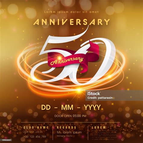 황금 추상 미래 공간 배경에 50 주년 기념 로고 템플릿 하이테크 네트워크 디지털 기술 개념 설계 요소로 숫자를 축하하는 50