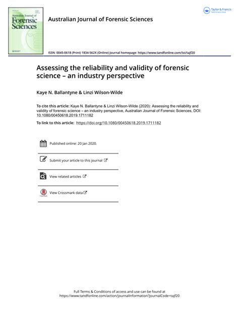 Pdf Assessing The Reliability And Validity Of Forensic Science An Industry Perspective