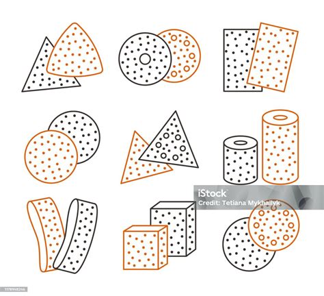 사포 시트 디스크 롤 삼각형 연마 용지의 벡터 그림입니다 유리 신문의 다채로운 라인 아이콘 세트입니다 격리된 개체 사포에 대한