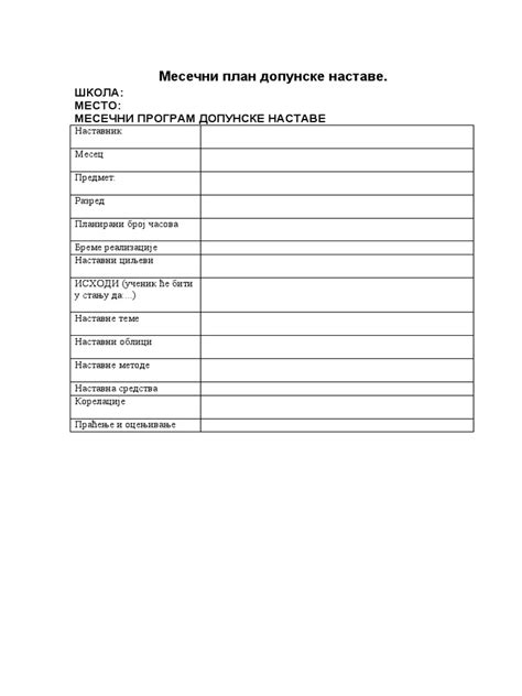 Obrazac Za Plan Dodatne Nastave Pdf