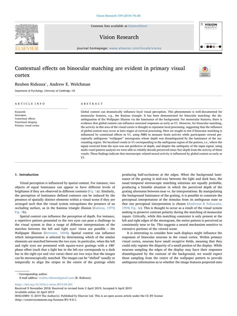 PDF Contextual Effects On Binocular Matching Are Evident In Primary Visual Cortex