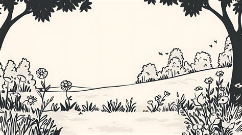 Premium Photo Black And White Line Drawing Of A Simple Meadow Scene