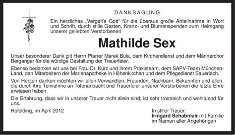 Traueranzeigen Von Mathilde Sex Trauermerkurde