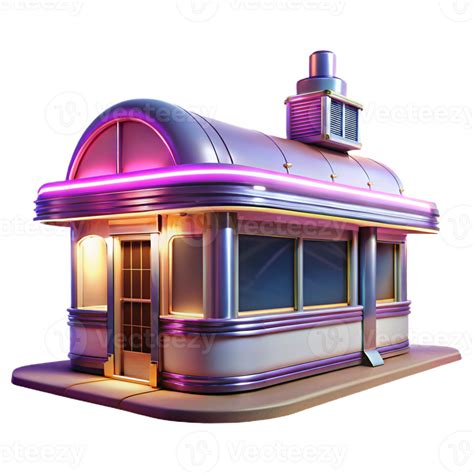 Serene Vintage Streamline Moderne Diner Curved Chrome Details Neon