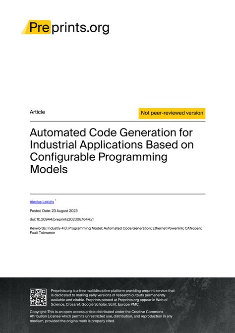 pdf automated code generation for industrial applications based on