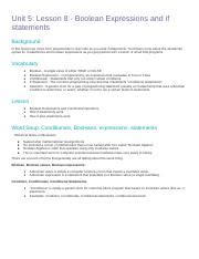 Unit 5 Lesson 8 Boolean Expressions And If Statements Docx Unit 5 Lesson 8 Boolean