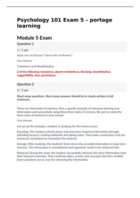 psyc 101 general psychology portage learning module exam 5 questions and answers psyc 101