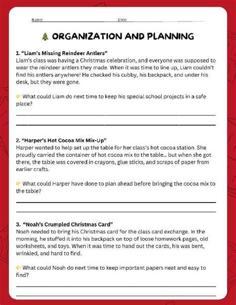 Christmas Organization And Planning Executive Functioning Worksheets