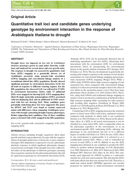 Pdf Quantitative Trait Loci And Candidate Genes Underlying Genotype By Environment Interaction