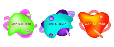 생생한 밝은 색상 그라디언트의 추상적 인 흐르는 액체 기하학적 모양의 세트 최소한의 배너 로고 전단지 또는 프리젠 테이션을위한 유연한 디자인 요소 미래 지향적 인 트렌디 한