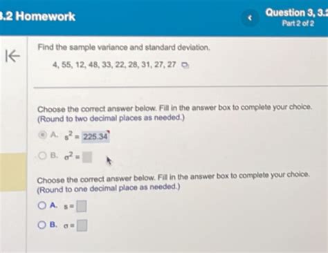 3 2 homework question 3 3 part 2 of 2 find the sample variance and