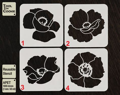 Poppy Flower Stencil Flower Stencil Custom Stencil Etsy