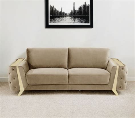 90 Inch Beige Velvet Sofa Gold Legs Modern Glam Foter