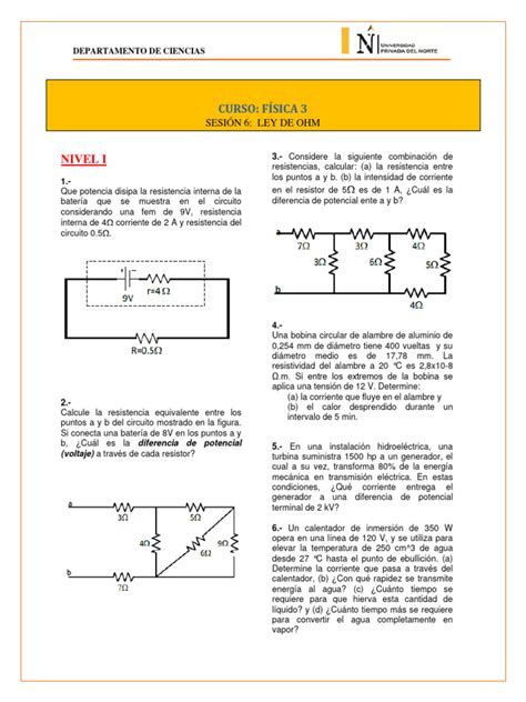 S6 F3 Ley De Ohm Ejercicios Pdf Corriente Eléctrica Resistencia Eléctrica Y Conductancia