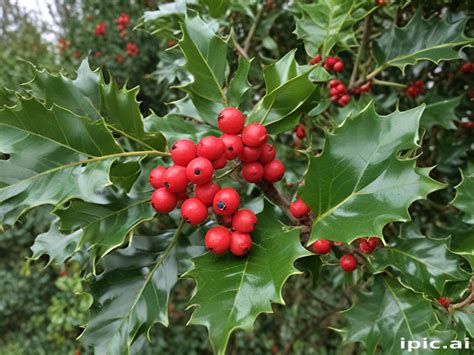 Vibrant Red Berries Among Glossy Green Holly Leaves In Natures Beauty