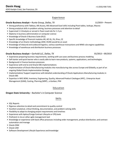 Oracle Business Analyst Resume Samples Velvet Jobs