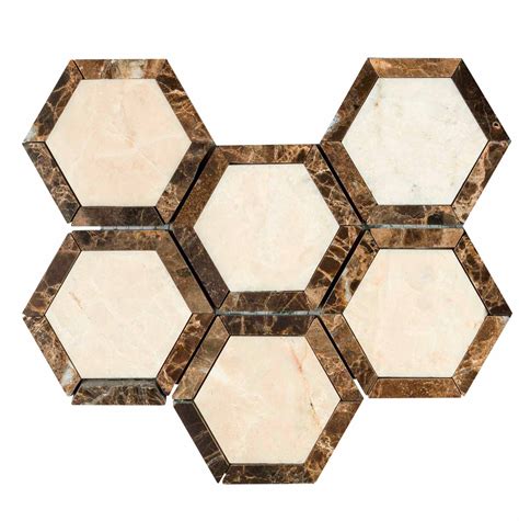 Nesttile Noble White Cream Hexagon Combination Mosaic Tile Matte
