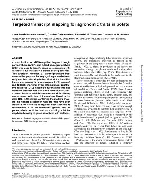 pdf targeted transcript mapping for agronomic traits in potato