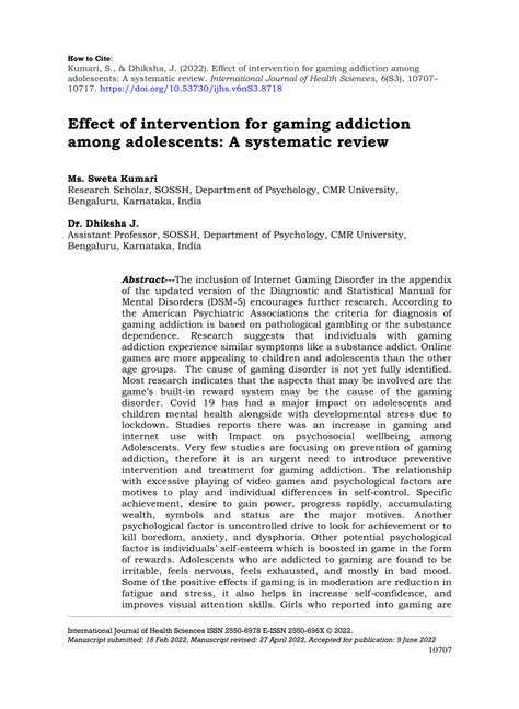 Pdf Effect Of Intervention For Gaming Addiction Among Adolescents A Systematic Review