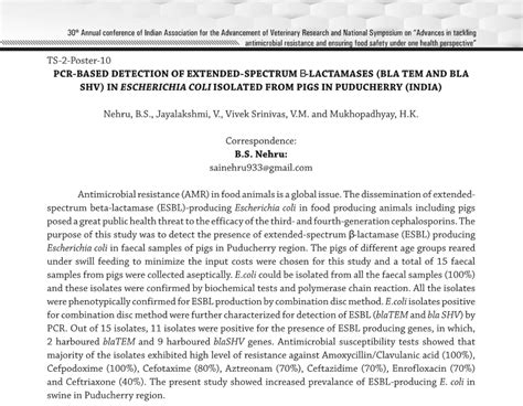 Pdf Pcr Based Detection Of Extended Spectrum β Lactamases In Escherichia Coli Isolated From