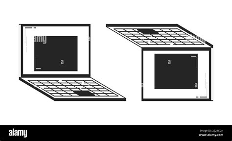 Two Open Laptops Placed Side By Side Doodle Linear Objects Set Stock