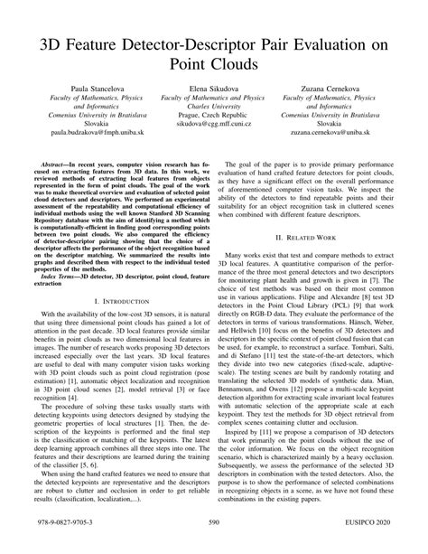 Pdf 3d Feature Detector Descriptor Pair Evaluation On Point Clouds