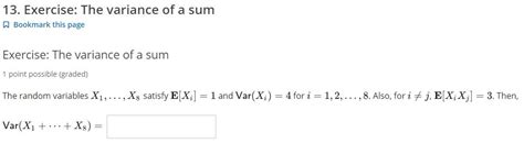 Solved Exercise The Variance Of A Sum A Bookmark This Chegg Com