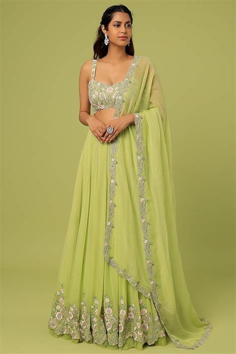 Green Embroidered Lehenga Set Design By Sunita Bhandari At Pernias Pop