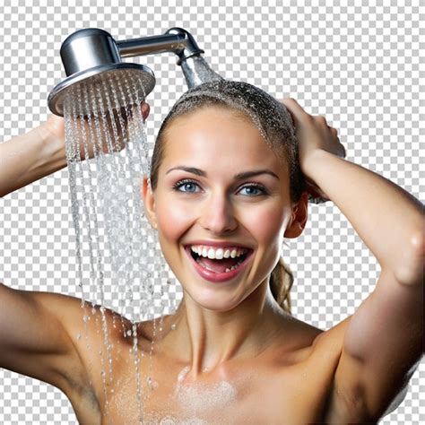 Happy Young Woman Wetting Her Hair While Showering Premium Ai
