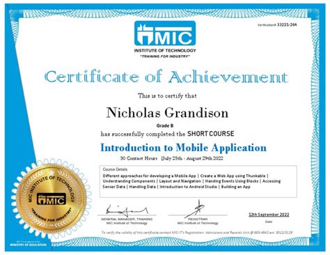 nicholas grandison mobile app development certificate pdf
