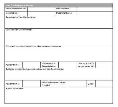 NCR Non Conformance Report INCR Internal OFF