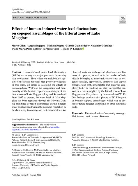 Pdf Effects Of Human Induced Water Level Fluctuations On Copepod Assemblages Of The Littoral