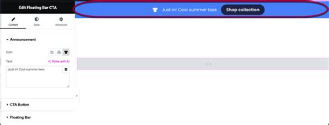 add a floating bar to your site elementor