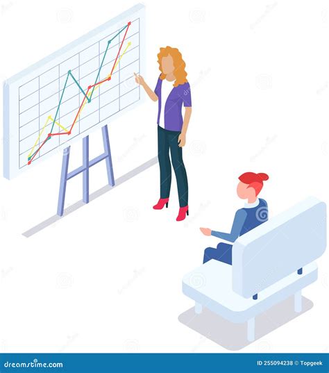 Woman Analyses Digital Report With Statistics Statistical Indicators And Data On Diagram Stock