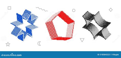 Bitmap Textured Shape Set Dither Halftone Objects Collection Colorful