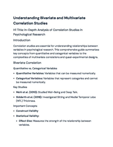 Understanding Bivariate And Multivariate Correlation Studies In Psy 101