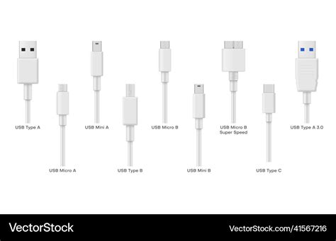 Collection Realistic Usb Types Royalty Free Vector Image
